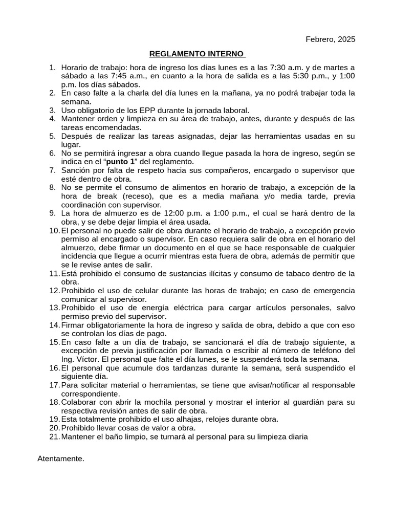 Reglamento Interno-Tohami III | PDF