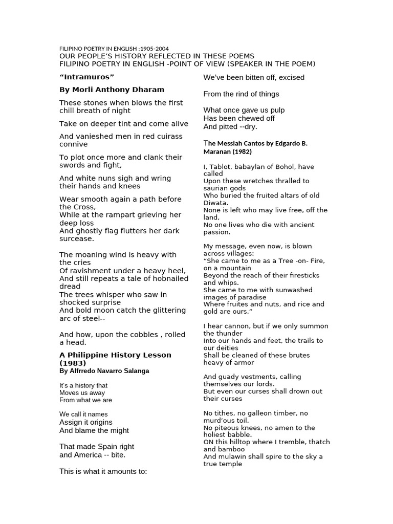 Filipino Poetry in English: 1905-2004 | PDF