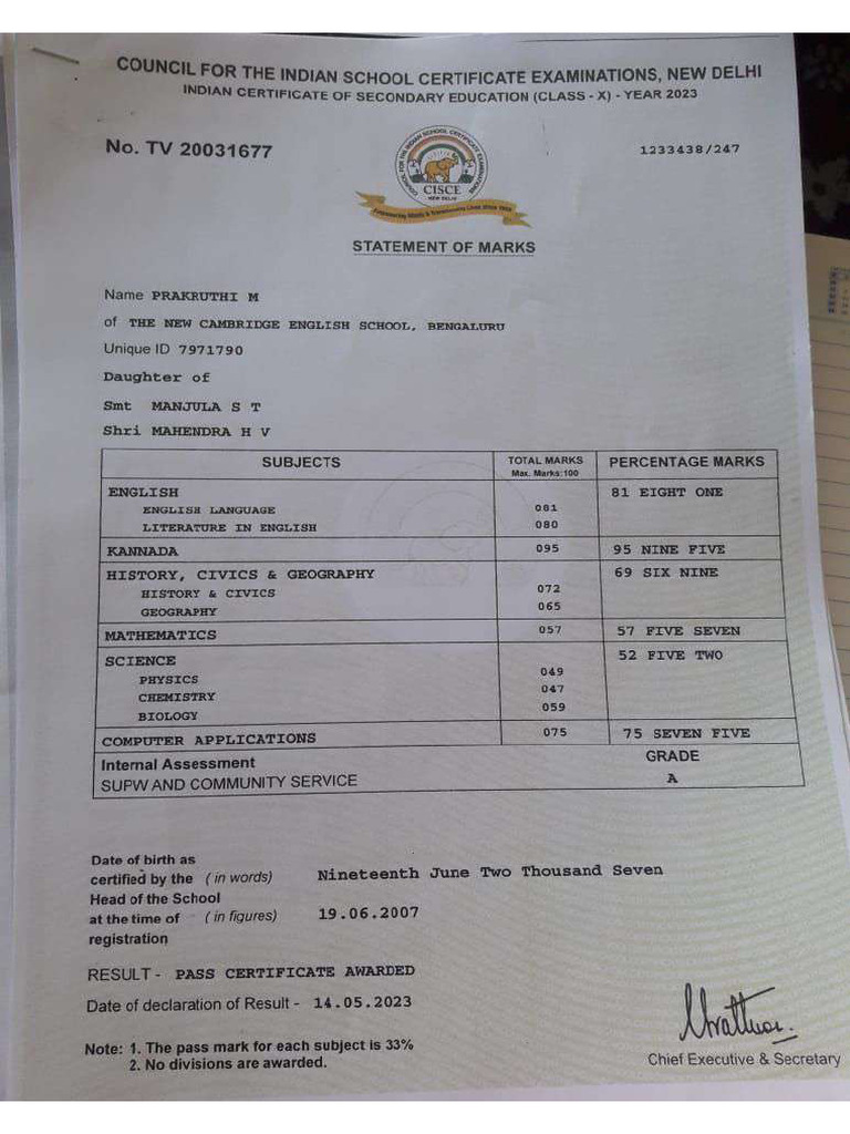 PR Classxmarksheet | PDF