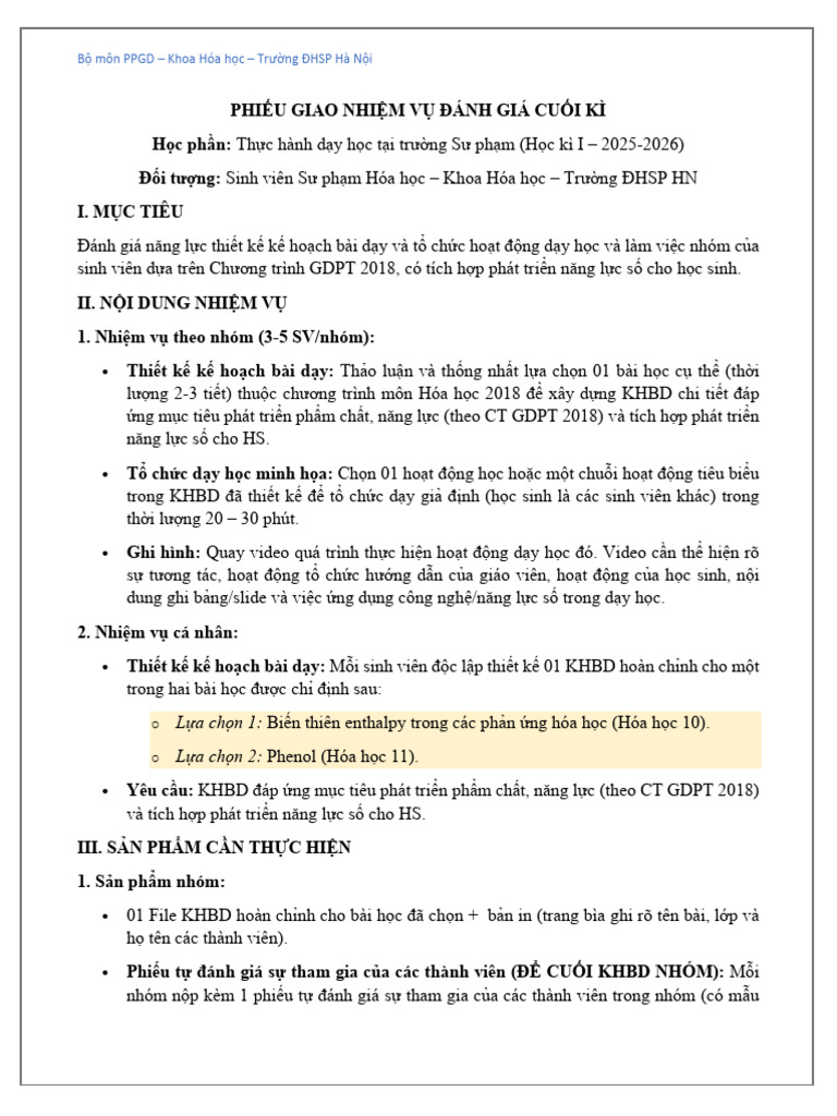 2025-ĐG Học Phần THDH Tại Trường SP - Kì I - 2025-2026_final | PDF