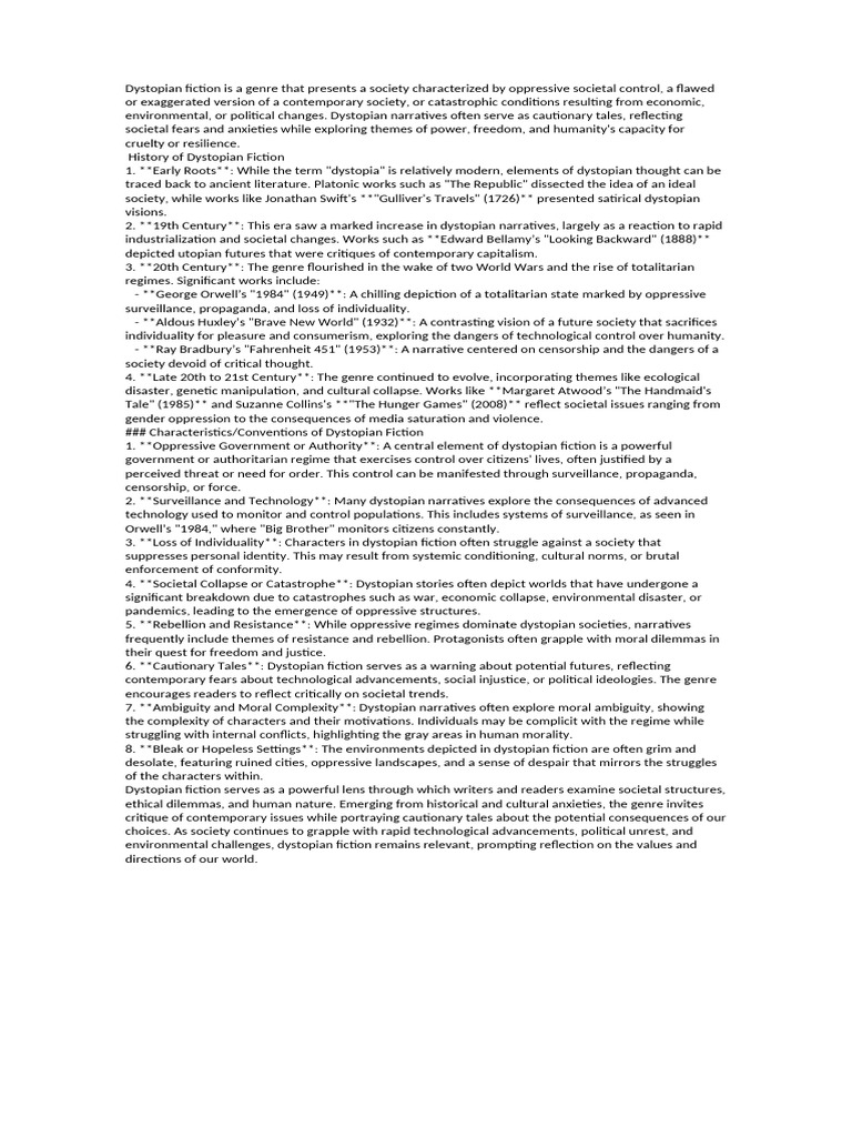 Understanding Dystopian Fiction Themes | PDF | Dystopia | Utopian And ...