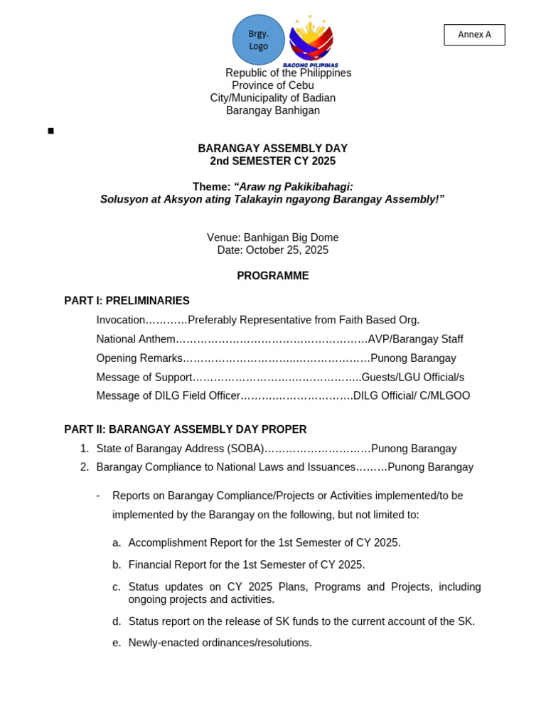 Badian Barangay Assembly Day 2025 | PDF