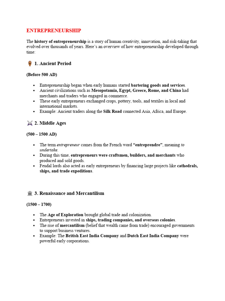 History and Evolution of Entrepreneurship | PDF | Entrepreneurship | Trade