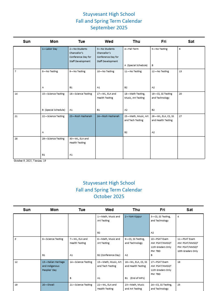 Stuyvesant High School Academic Calendar | PDF | Schools | Student ...