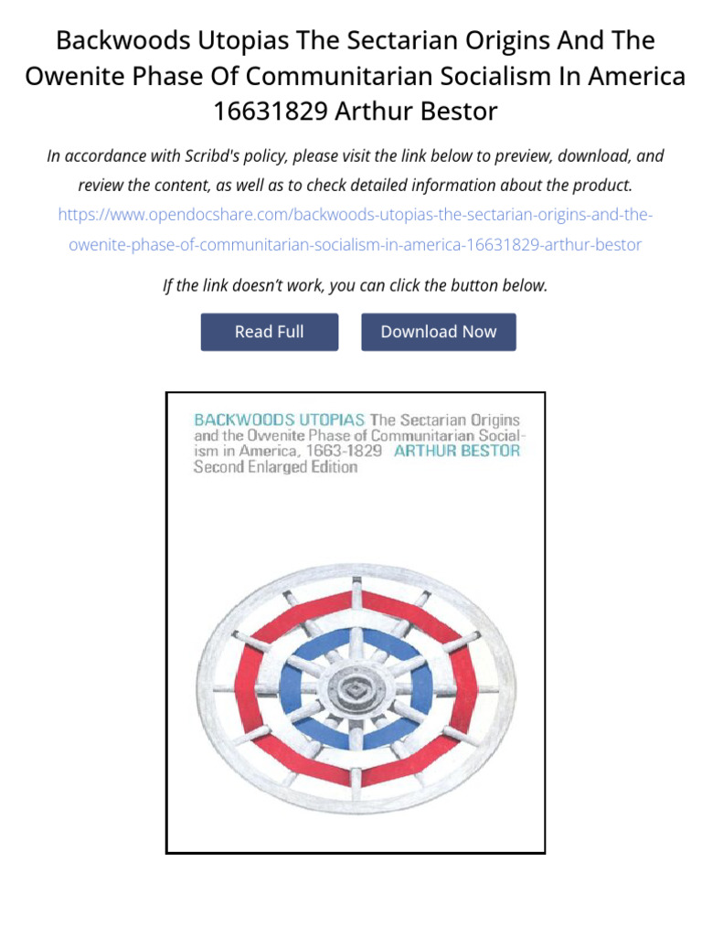 Backwoods Utopias The Sectarian Origins And The Owenite Phase Of ...