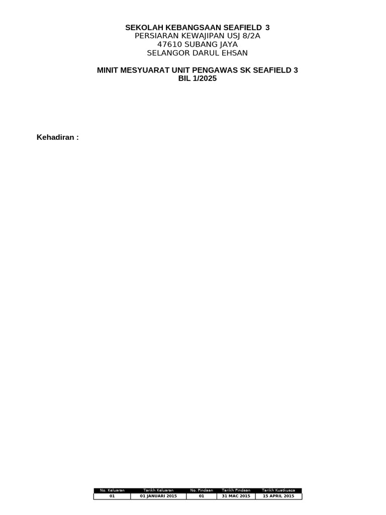 Minit Mesyuarat Unit Pengawas Bil 1 2025 | PDF