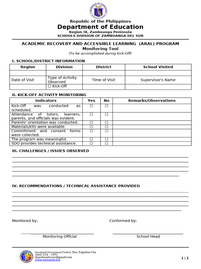ARAL Launching Monitoring Tool | PDF | Learning | Behavior Modification