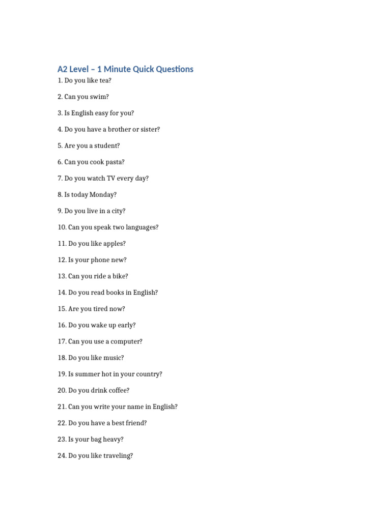 A2 1 Minute Quick Questions-3 | PDF