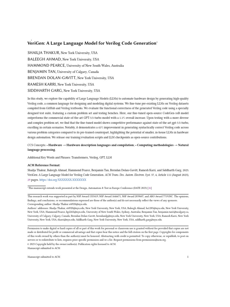 VeriGen: Verilog Code Generation with LLMs | PDF | Hardware Description ...