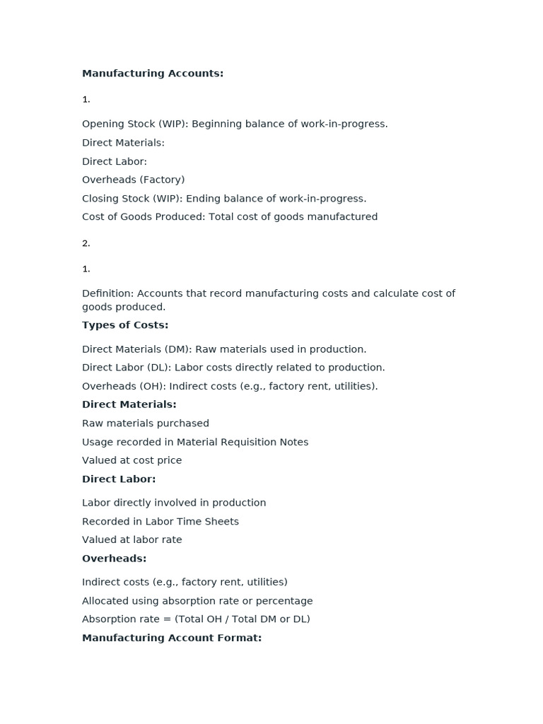 Manufacturing Accounts Notes | PDF