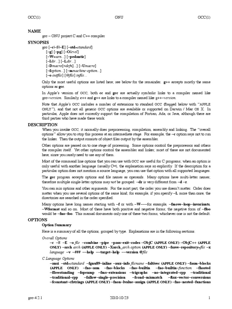 Name Synopsis: Overall Options | PDF | C (Programming Language) | Compiler