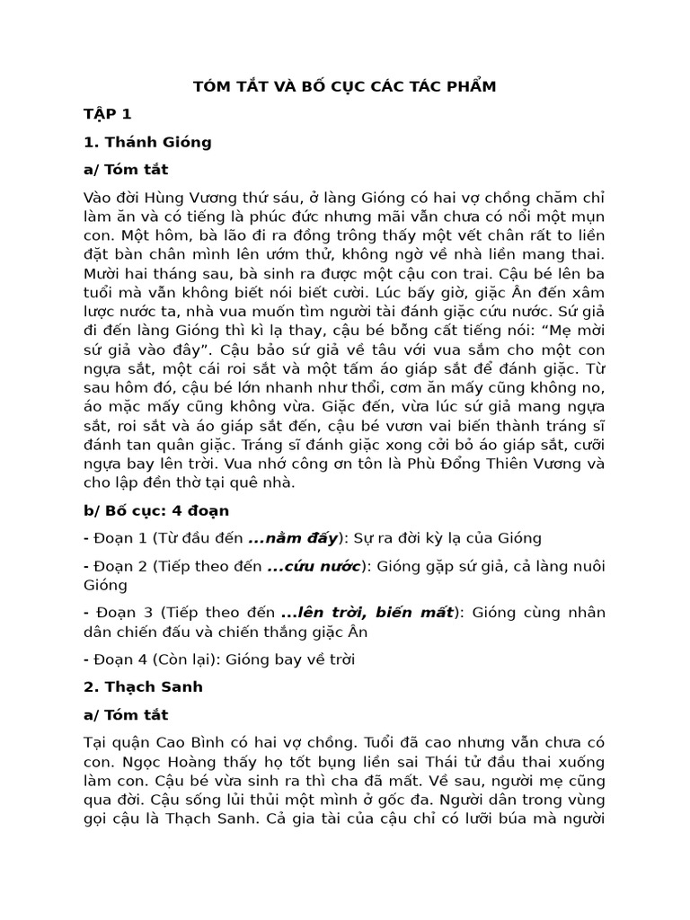 TÓM TẮT VÀ BỐ CỤC CÁC TÁC PHẨM | PDF