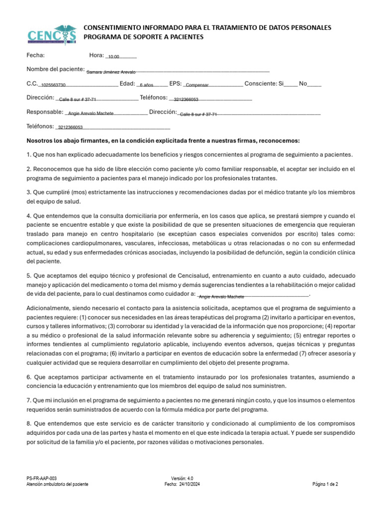 Consentimiento Informado Samara Jiménez | PDF | Consentimiento ...