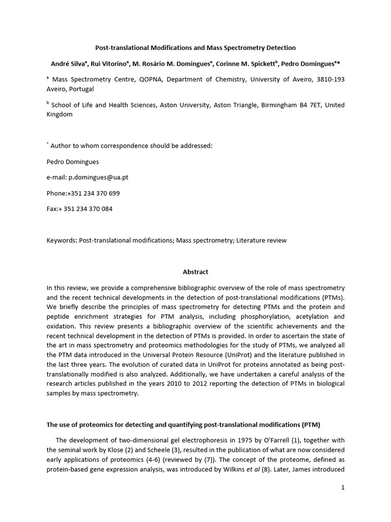 Post Translational Modifications and Mass Spectrometry Detection | PDF ...