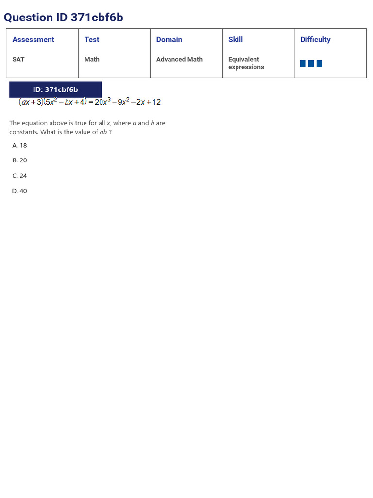 SAT Math: Equivalent Expressions Questions | PDF | Sat | Mathematics