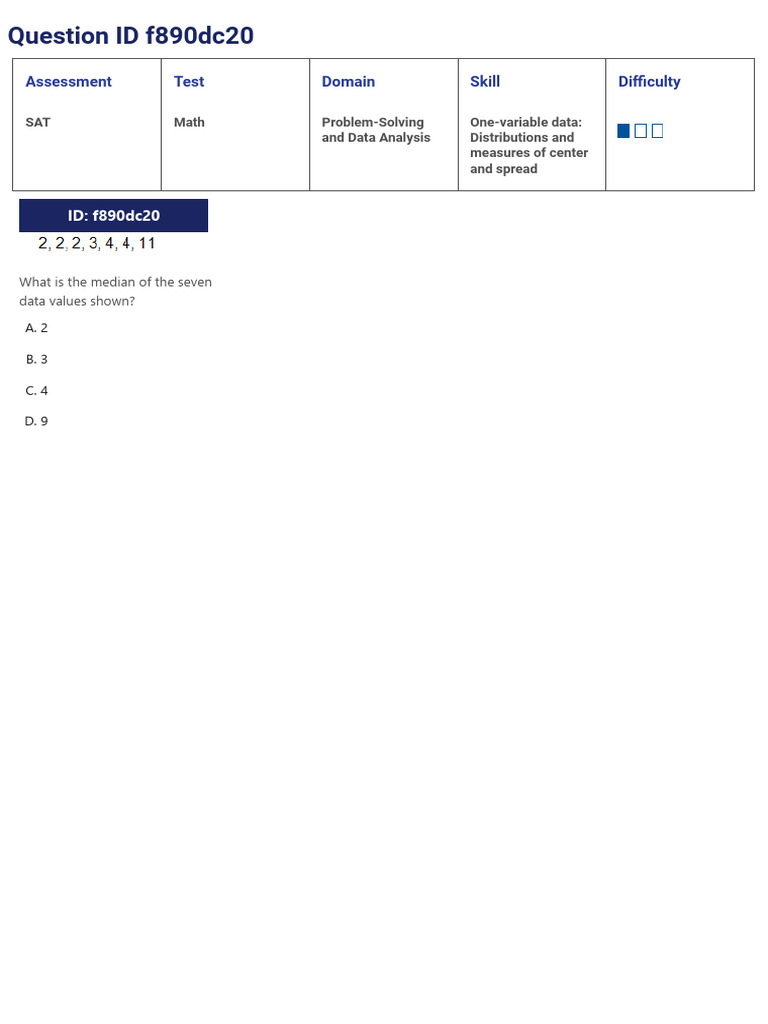 One Variable Data Easy | PDF | Sat | Mean