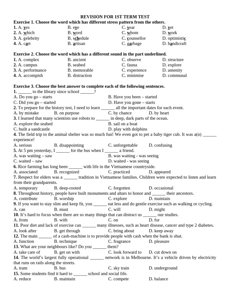 1st Term Test Revision Exercises | PDF