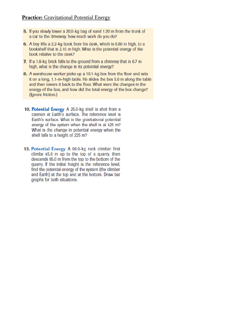 Gravitational Potential Energy - Practice (1) 2 | PDF