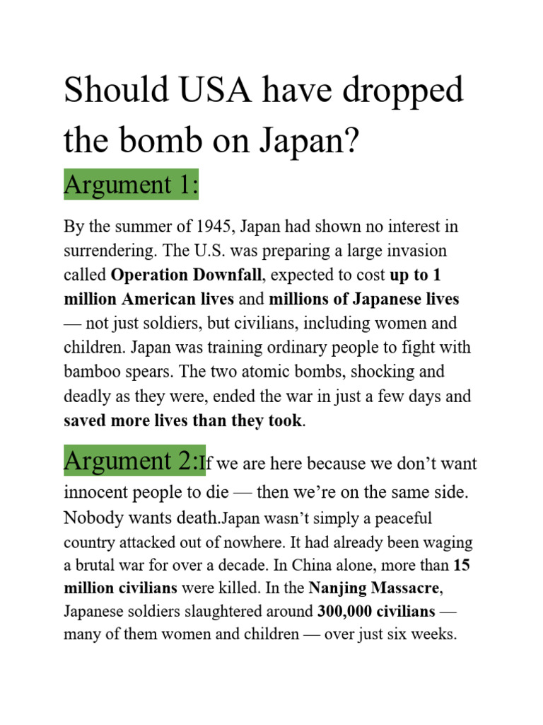 Justification for the Atomic Bombing of Japan | PDF