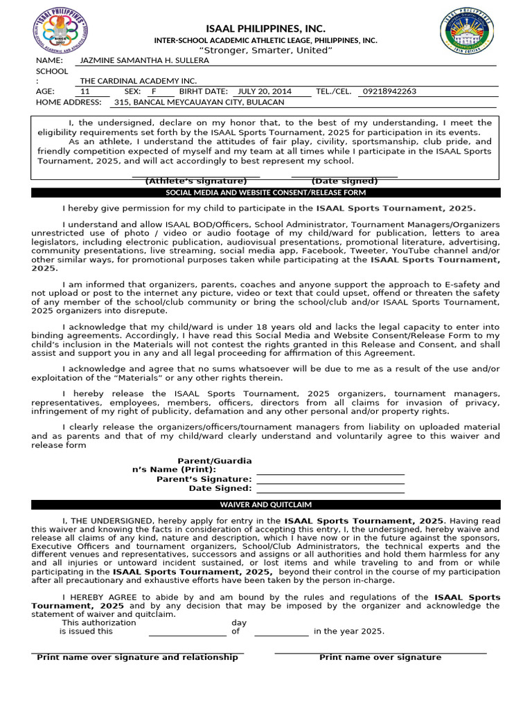 ISAAL Athlete Data, Social Media Posting, Rights To Investigate, and ...
