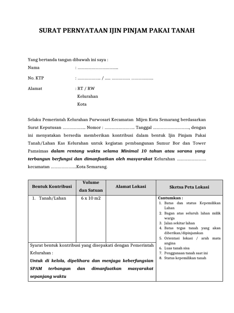 Ijin Pinjam Pakai Tanah untuk Pamsimas | PDF
