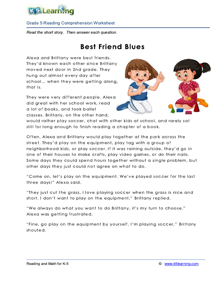 Reading Comprehension Worksheet and Kid - S Fable - Best Friend Blues | PDF