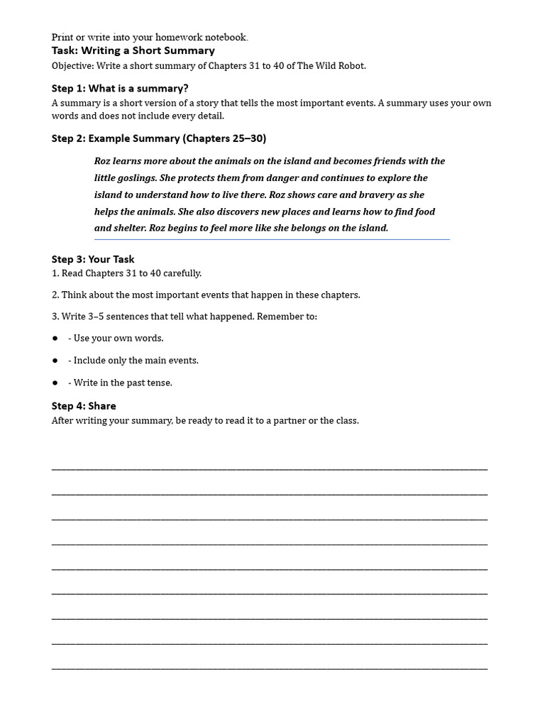 Wild Robot Summary Task | PDF