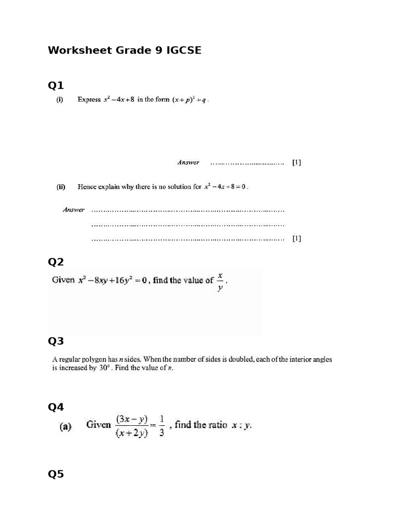 Worksheet 3 Grade 10 IGCSE Extended Math | PDF