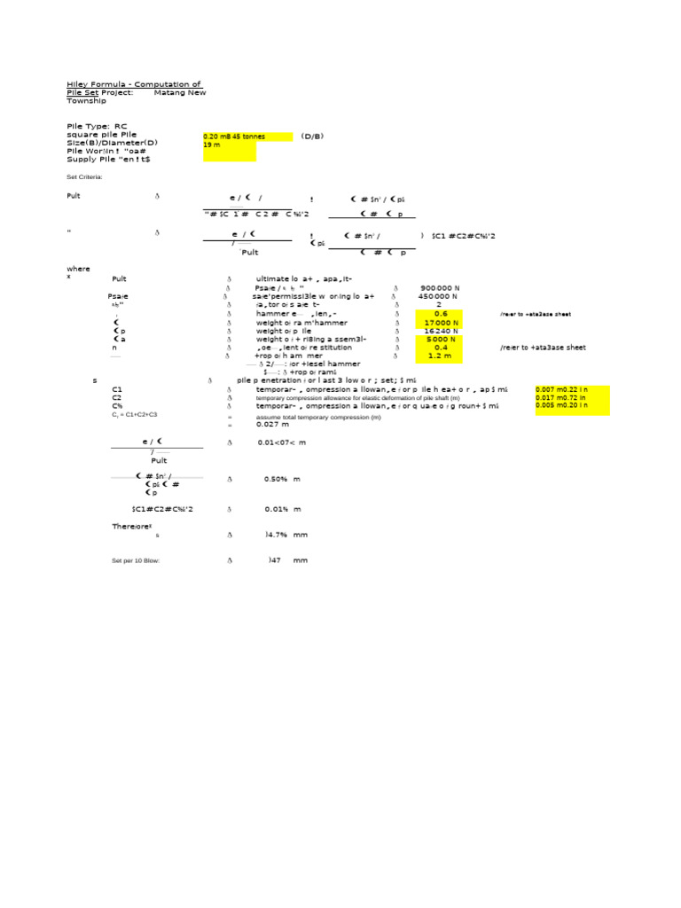 Hiley Formula for Pile Set Computation | PDF | Mechanical Engineering ...