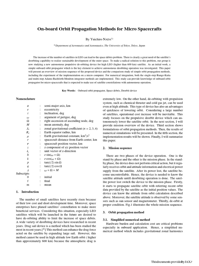 On-board Orbit Propagation for Micro Satellites | PDF | Orbit | Satellite