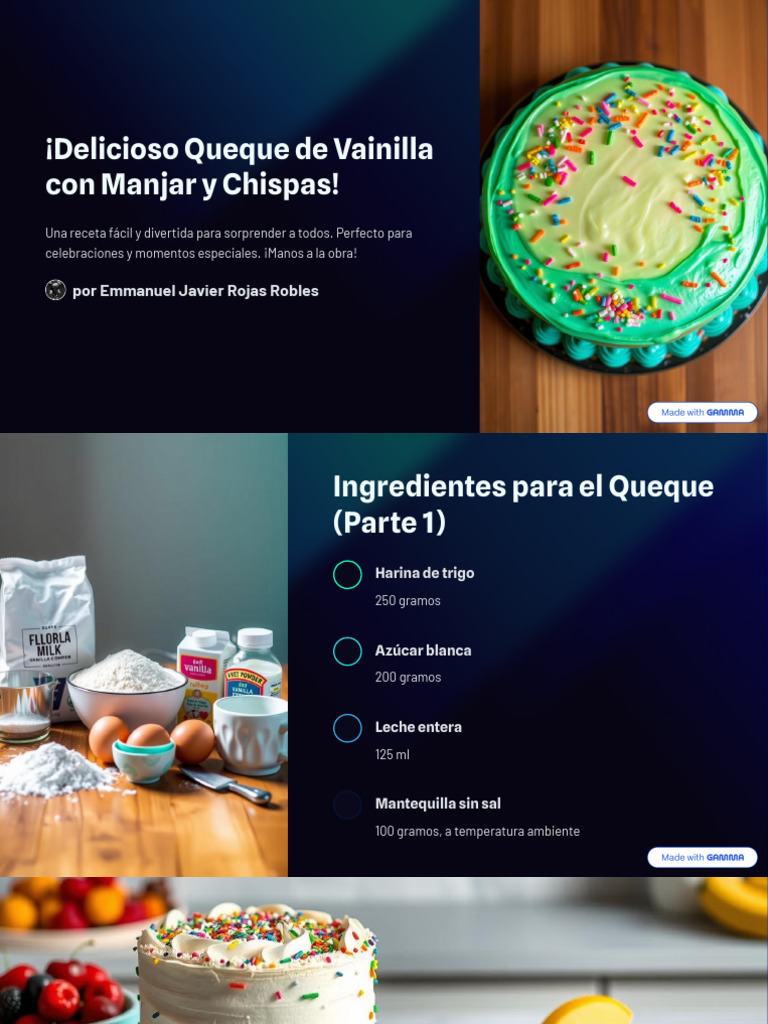 Delicioso Queque de Vainilla Con Manjar y Chispas | PDF