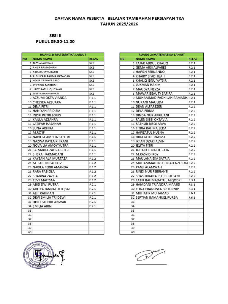 Daftar Peserta Belajar TKA 2025/2026 | PDF