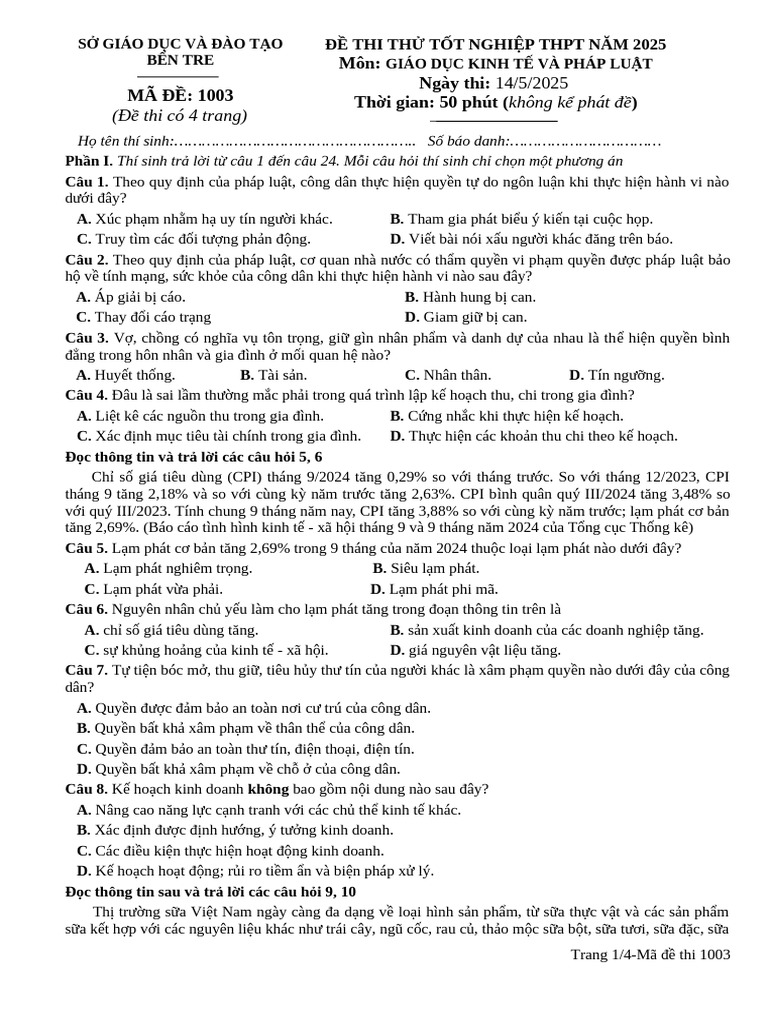 1003- THI THU TN THPT LOP 12_2025_V2 | PDF