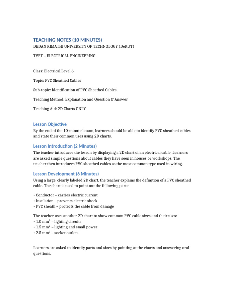 Teaching Notes 10 Min PVC Using 2D Charts DeKUT | PDF
