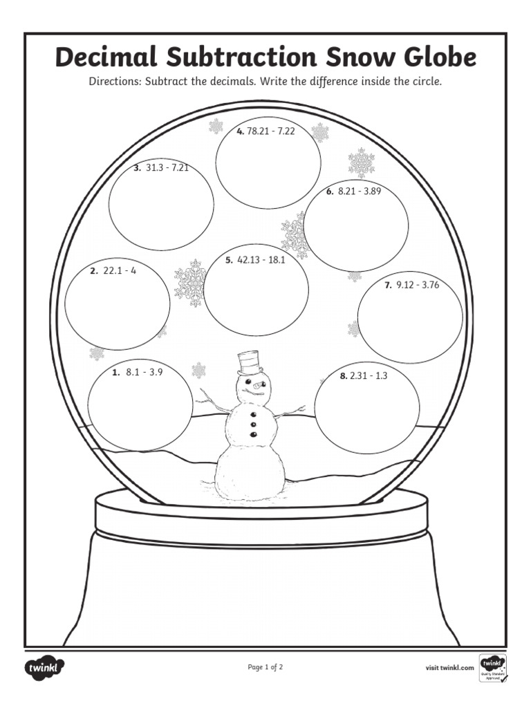 Decimal Subtraction Snow Globe 9:1 | PDF