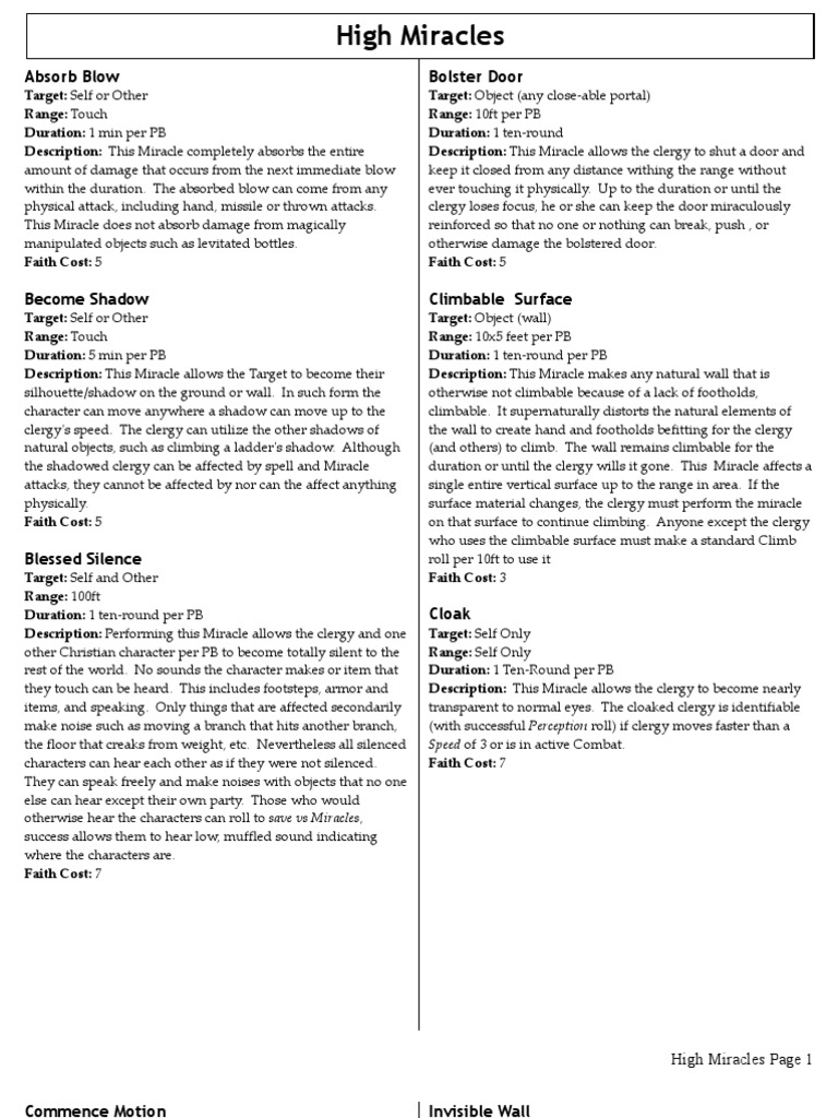 Holy Lands RPG: High Miracles | PDF | Miracle | Nature