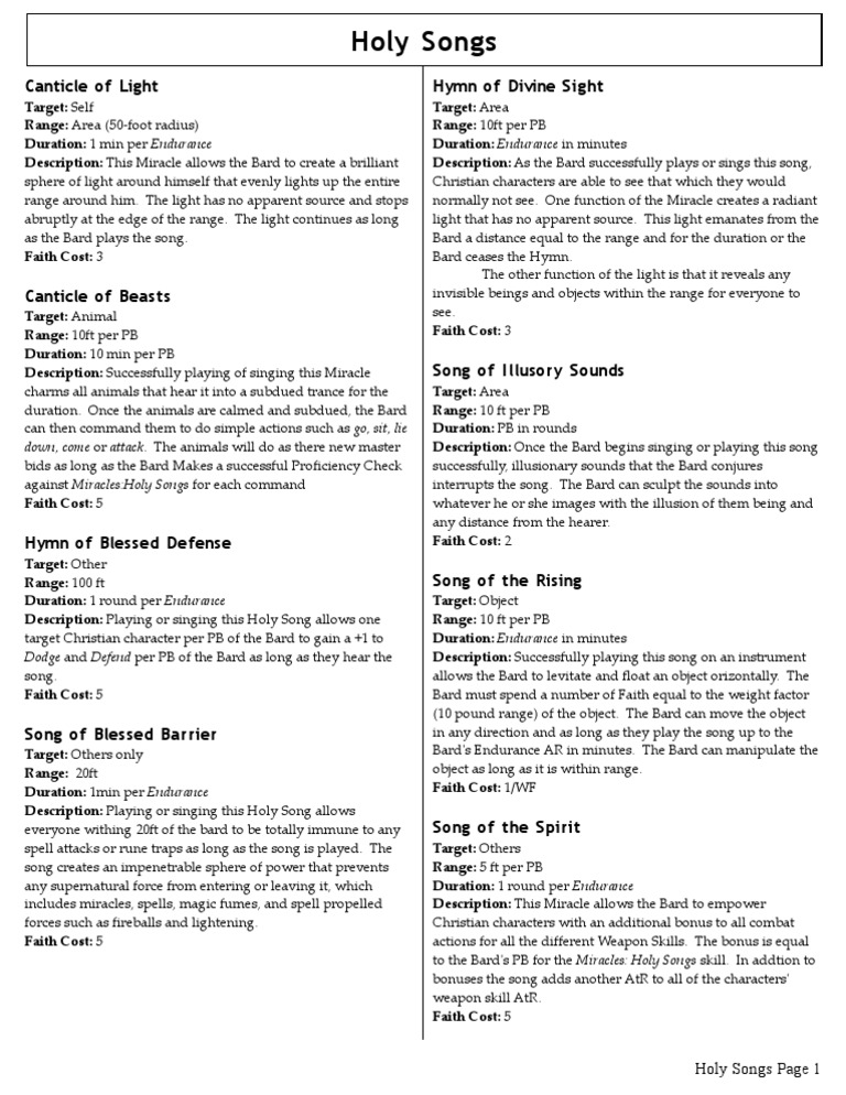 Holy Lands RPG: Holy Songs | Download Free PDF | Role Playing Games ...