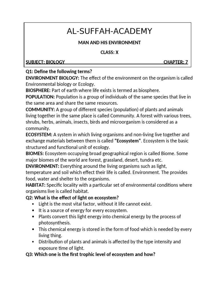 07-Man and His Environment-Biology-Class X | PDF | Ecosystem | Food Web