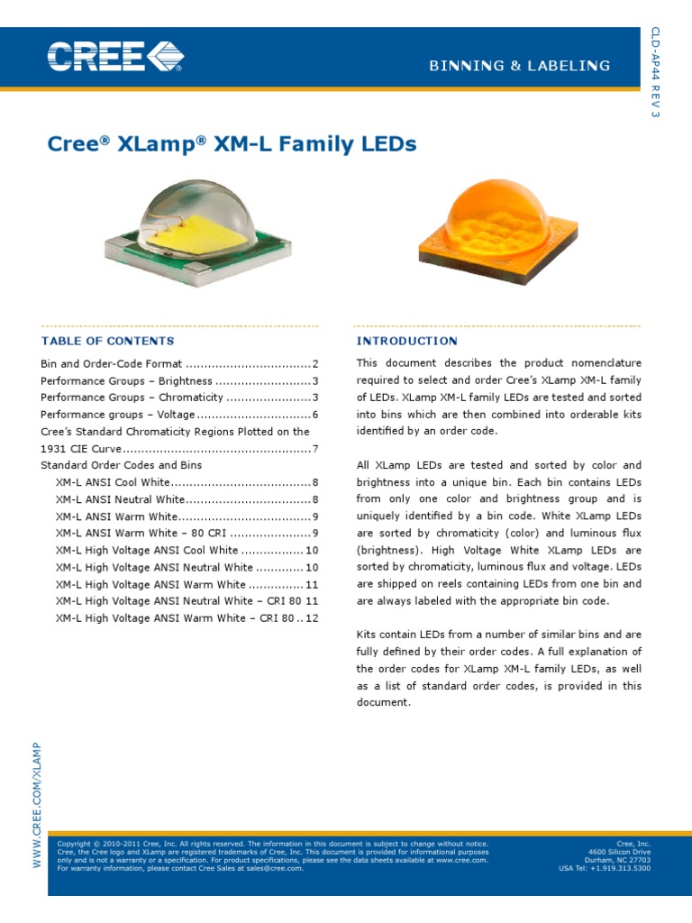 Cree XLamp X-ML Family LEDs | PDF | Light Emitting Diode | Light