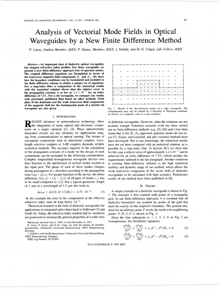 Analysis of Vectorial Mode Fields in Optical Waveguides by A New Finite Difference Method | PDF ...