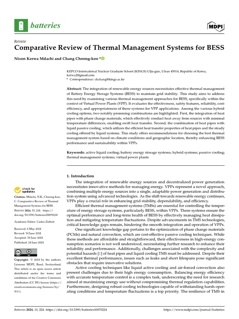 Comparative Review of Thermal Management Systems For BESS | PDF ...
