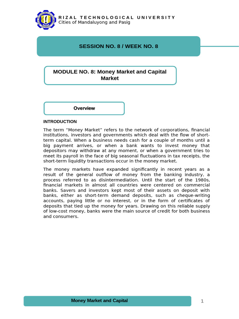 Chapter 8 Money Market and Capital Market | PDF | Bonds (Finance ...