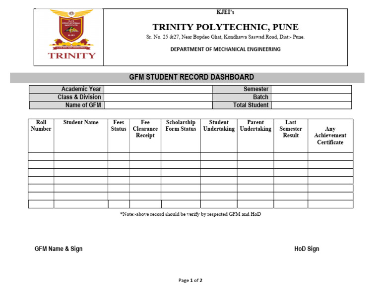 Student Record Dashboard | PDF