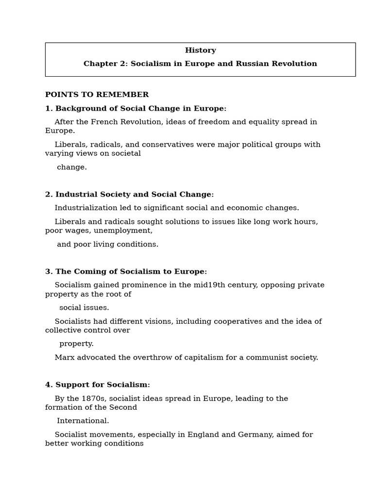 History Chapter 2: Socialism in Europe and Russian Revolution | PDF ...