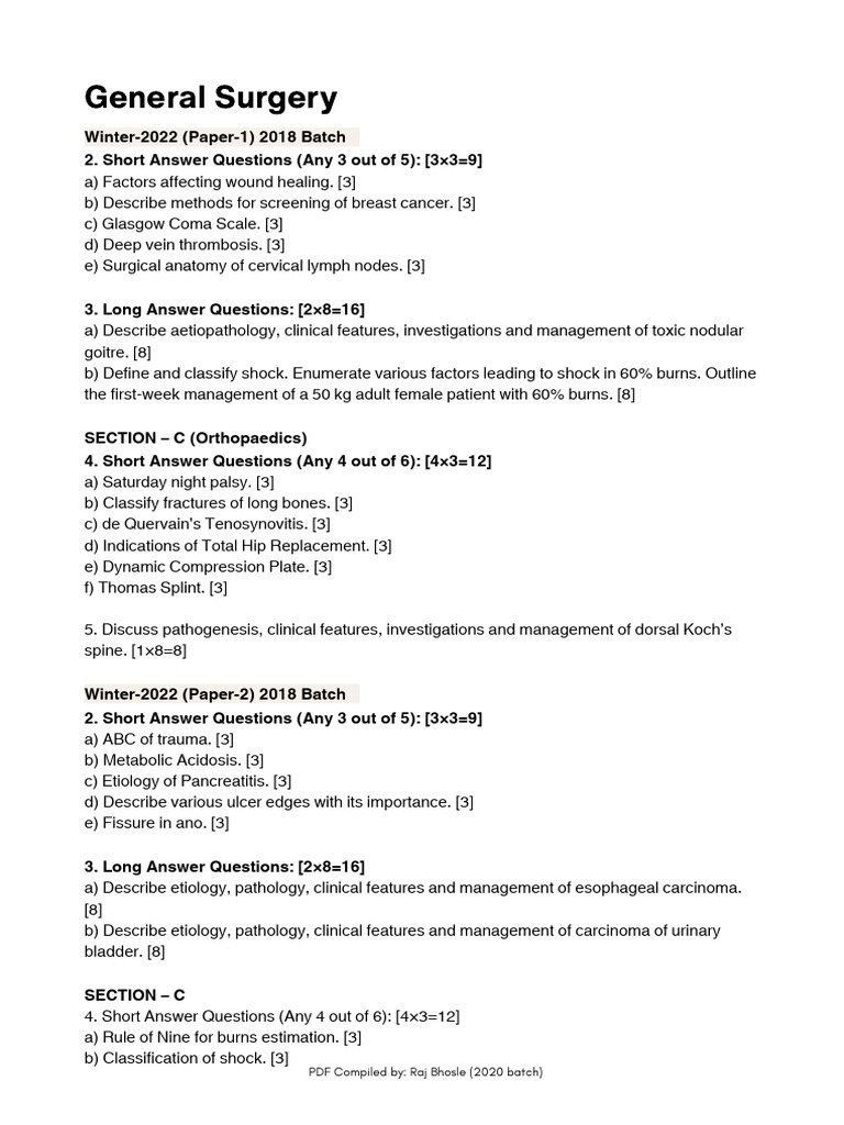 General Surgery and Orthopaedics Exam Papers | PDF | Pain | Medicine