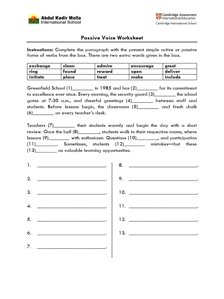 Comprehensive Text - Passive Voice Worksheet | PDF | Mural