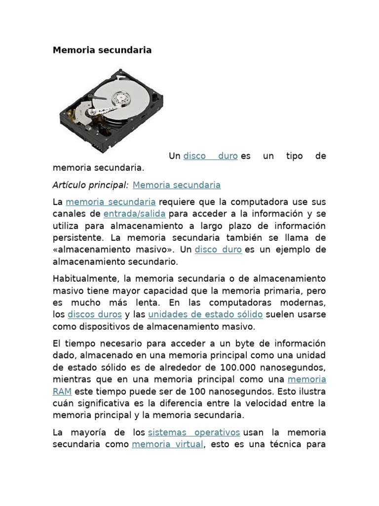 Tipos de Memoria: Secundaria y Terciaria | PDF
