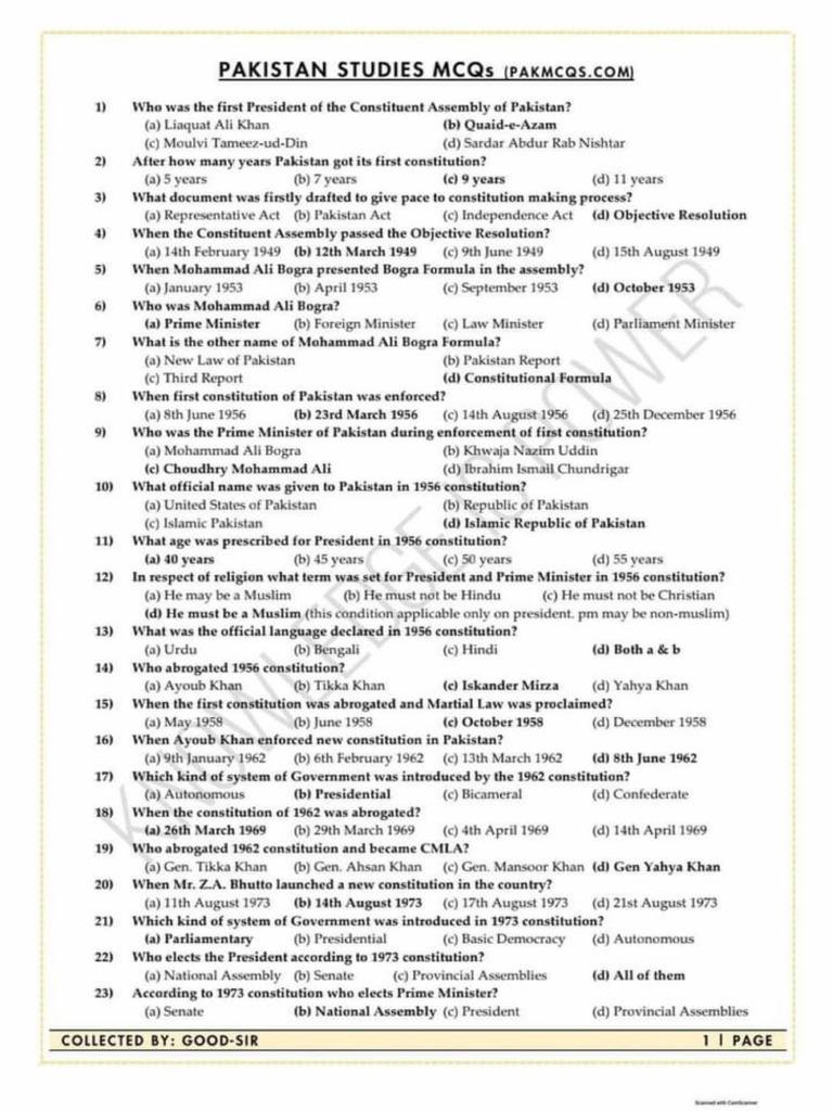 Pak Study Mcqs Most Important | PDF