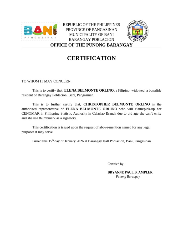 Certification of Authorized Representative | PDF