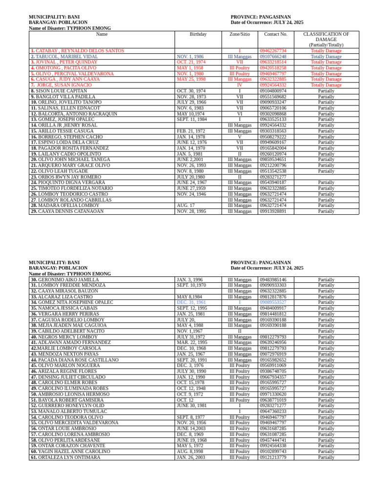 Typhoon Emong Damage Report Bani 2025 | PDF | Tropical Cyclones ...